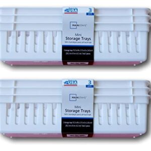 Slim Plastic Storage Trays Baskets in White- Set of 6 (1 Pack)