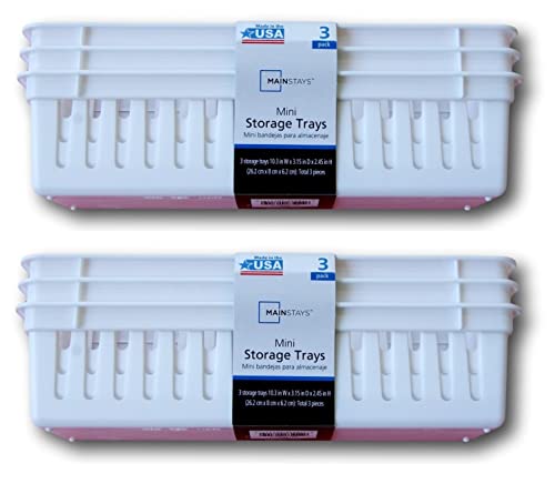 Slim Plastic Storage Trays Baskets in White- Set of 6 (1 Pack)