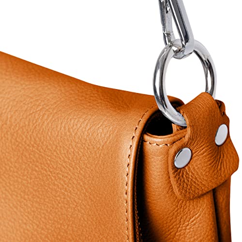 Baroncelli Italian Light Brown Leather Purse for Women with Long Strap Genuine Leather Made in Italy