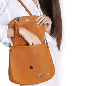 Baroncelli Italian Light Brown Leather Purse for Women with Long Strap Genuine Leather Made in Italy