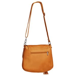 Baroncelli Italian Light Brown Leather Purse for Women with Long Strap Genuine Leather Made in Italy