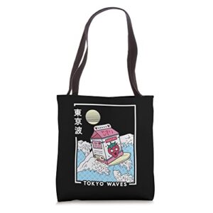 strawberry milk japanese wave anime kids kawaii aesthetic tote bag