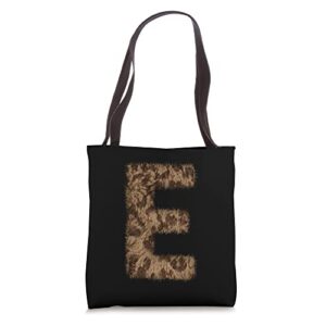 leopard cheetah initial letter e name alphabet cute print tote bag