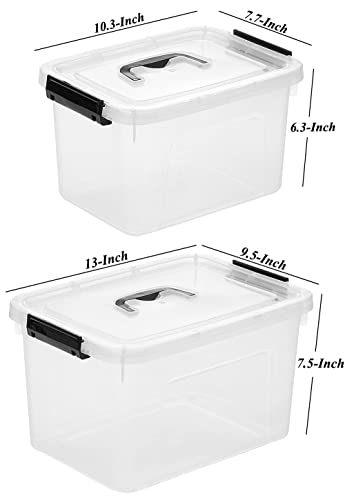 JUJIAJIA Clear Storage Latch Box/Bin, 2-Pack Plastic Organizing Container with Handle and Lids (7 QT/16QT)