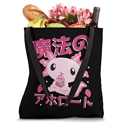 Kawaii Axolotl Strawberry Milk Shake Japanese Anime Tote Bag