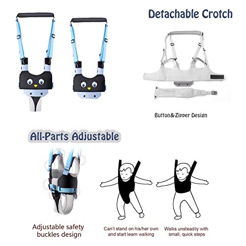 Handheld Baby Walking Harness Kids Walking Learning Helper for Boys Girls Adjustable Baby Walker Safety Harness Assistant Belt for Toddler Infant Child 7-24 Month (Black-Penguin)