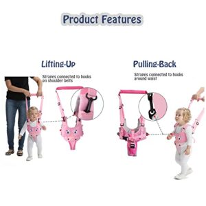 Handheld Baby Walking Harness Kids Walking Learning Helper for Boys Girls Adjustable Baby Walker Safety Harness Assistant Belt for Toddler Infant Child 7-24 Month (Pink-Chicken)