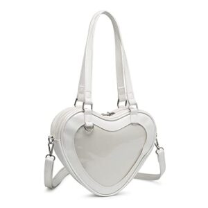 Emprier Women Heart Shaped Shoulder Bags Clear Tote Purse Ita Bag Backpack Cross body Purse for Anime Pins