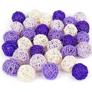 domestar decorative balls centerpiece bowls, 32pcs purple rattan balls very peri wicker balls 2 inch natural decorative orbs vase fillers