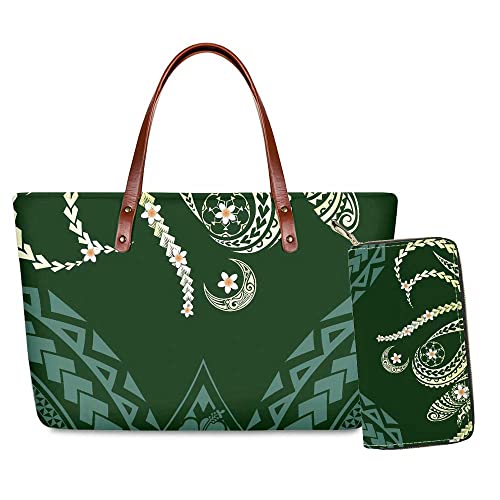 Green Tribal Floral Shoulder Bag Organizer for Women Top Handle Small Tote Handbag & Purse with Zipper Fashion Pocketbook