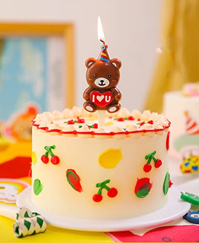 Cartoon Hug Bear Candle Set,Cute Mini Bear and I Love You Funny Baby Kids Children Happy Birthday Candles,Party Supplies,Cake Decoration