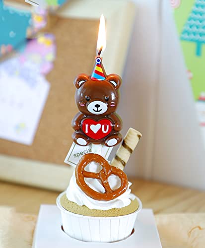 Cartoon Hug Bear Candle Set,Cute Mini Bear and I Love You Funny Baby Kids Children Happy Birthday Candles,Party Supplies,Cake Decoration