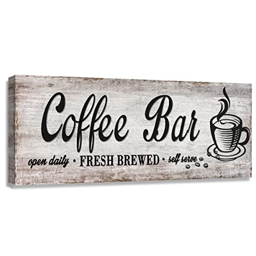 Coffee Bar Signs for Kitchen Retro Coffee Decor for Coffee Bar Open Daily Fresh Brewed Self Serve Rustic Wood Grain Coffee Station Decor Wall Plaques