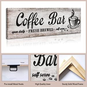 Coffee Bar Signs for Kitchen Retro Coffee Decor for Coffee Bar Open Daily Fresh Brewed Self Serve Rustic Wood Grain Coffee Station Decor Wall Plaques