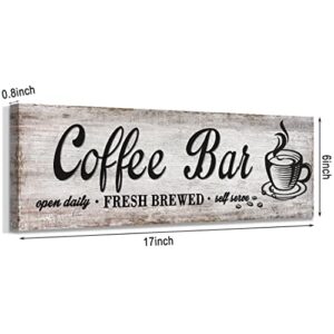 Coffee Bar Signs for Kitchen Retro Coffee Decor for Coffee Bar Open Daily Fresh Brewed Self Serve Rustic Wood Grain Coffee Station Decor Wall Plaques