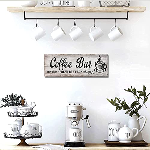 Coffee Bar Signs for Kitchen Retro Coffee Decor for Coffee Bar Open Daily Fresh Brewed Self Serve Rustic Wood Grain Coffee Station Decor Wall Plaques