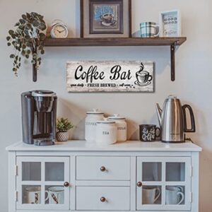 Coffee Bar Signs for Kitchen Retro Coffee Decor for Coffee Bar Open Daily Fresh Brewed Self Serve Rustic Wood Grain Coffee Station Decor Wall Plaques