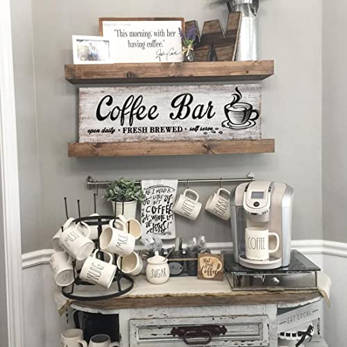 Coffee Bar Signs for Kitchen Retro Coffee Decor for Coffee Bar Open Daily Fresh Brewed Self Serve Rustic Wood Grain Coffee Station Decor Wall Plaques