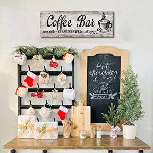 Coffee Bar Signs for Kitchen Retro Coffee Decor for Coffee Bar Open Daily Fresh Brewed Self Serve Rustic Wood Grain Coffee Station Decor Wall Plaques