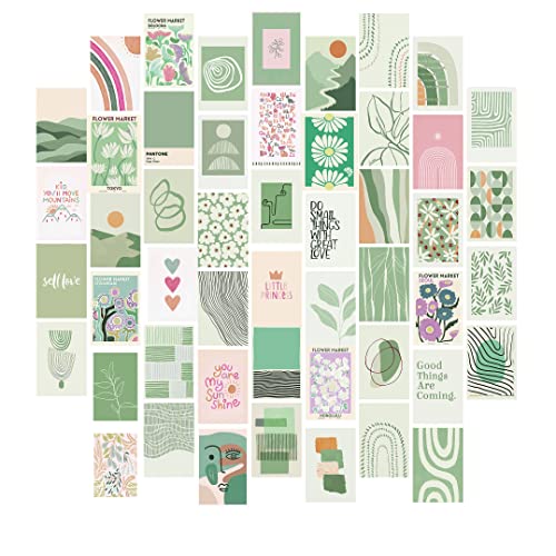 Menoeceus 50PCS Sage Green Room Decor Wall Collage Kit Aesthetic Pictures, Preppy Room Decor for Teen Girls Bedroom, Aesthetic Posters Wall Art Pictures for Teen Bedroom Dorm 4 x 6 Inches