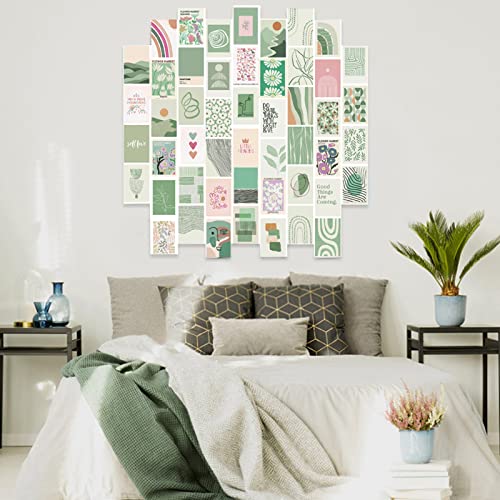 Menoeceus 50PCS Sage Green Room Decor Wall Collage Kit Aesthetic Pictures, Preppy Room Decor for Teen Girls Bedroom, Aesthetic Posters Wall Art Pictures for Teen Bedroom Dorm 4 x 6 Inches