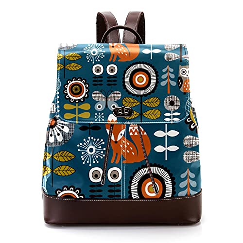 Cute Cartoon Animal Forest Fox Owls Tree Women Backpack Purse PU Leather Anti-theft Casual Shoulder Bag Fashion Ladies Satchel Bags