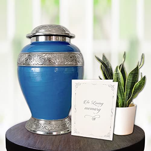 Ayerloom Urn for Human Ashes, Peaceful Blue Adult Memorial Urn for Mom, Dad, Husband or Wife, Funeral Cremation Urn