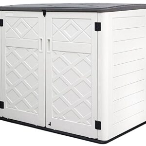 Mrosaa Resin Outdoor Storage Shed,38 cu.ft. Outdoor Storage Box Waterproof for Garden Tools,Patio Furniture,Trash Cans and Pool Toys, Customized Shelves &Lockable(Off White)