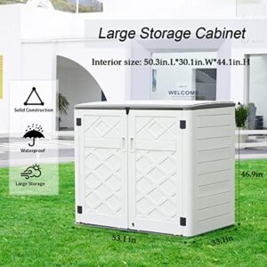 Mrosaa Resin Outdoor Storage Shed,38 cu.ft. Outdoor Storage Box Waterproof for Garden Tools,Patio Furniture,Trash Cans and Pool Toys, Customized Shelves &Lockable(Off White)