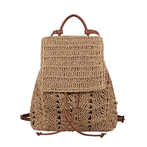 Freie Liebe Women Woven Backpack Purse Summer Large Straw Flap Drawstring Handbags