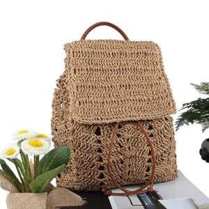 Freie Liebe Women Woven Backpack Purse Summer Large Straw Flap Drawstring Handbags