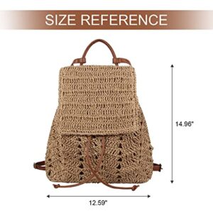 Freie Liebe Women Woven Backpack Purse Summer Large Straw Flap Drawstring Handbags