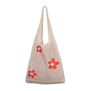 emprier women retro summer hobo bag trendy flower knitted shoulder bags mesh hollow tote bag casual beach purse