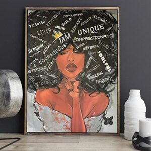 Black Queen Wall Art Black Women African American Canvas Wall Art Portrait Inspirational Wall Art Contemporary Abstract Canvas Prints Painting Home Decor For Bedroom Living Room Decoration Inspirational Living Room Bedroom Home Decoration Art (16×24inch)