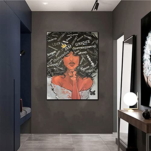 Black Queen Wall Art Black Women African American Canvas Wall Art Portrait Inspirational Wall Art Contemporary Abstract Canvas Prints Painting Home Decor For Bedroom Living Room Decoration Inspirational Living Room Bedroom Home Decoration Art (16×24inch)