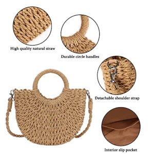 Youjaree Womens Small Straw Crossbody Handbag Handmade Woven Shoulder Bag Purse for Summer (Brown)