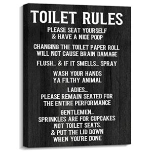 kas home vintage toilet rules canvas wall art – black and white saying bathroom decor toilet picture printing wall decoration ready to hang (12 x 15 inch, black-toilet)