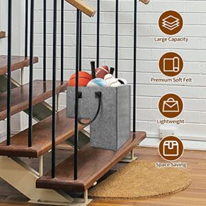 MODOWEY 2Pcs L-Shape Stair Basket Organizer, Foldable Fabric Staircase Storage Organizer with Faux Leather Handles, Large Stair Storage Organizer for Laundry, Toys, Household Items