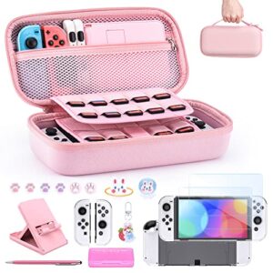 innoaura switch oled accessories bundle 18 in 1 switch bundle with switch case, switch game case, switch oled screen protector, switch stand, switch thumb grips (pink)