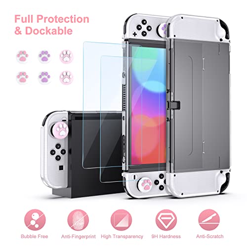 innoAura Switch OLED Accessories Bundle 18 in 1 Switch Bundle with Switch Case, Switch Game Case, Switch OLED Screen Protector, Switch Stand, Switch Thumb Grips (Pink)