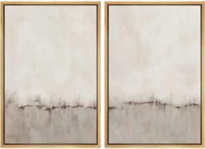 mudecor framed canvas print wall art set watercolor pastel duotone tan landscape abstract shapes illustrations modern art decorative contemporary for living room, bedroom, office – 24″x36″x2 natural