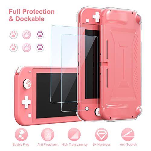 innoAura Switch Lite Case 15 in 1 Switch Lite Accessories Bundle with Switch Lite Carrying Case, Switch Game Case, Switch Lite Screen Protector, Switch Stand, Switch Thumb Grips (Coral)