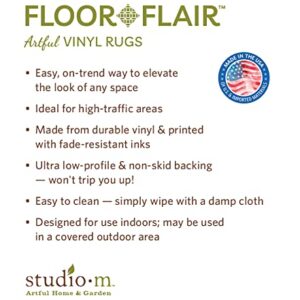 Studio M Floor Flair Lisbon - Black and Grey - 2.5 x 7 Ft Decorative Vinyl Rug - Non-Slip, Waterproof Floor Mat - Easy to Clean,, Ultra Low Profile - Printed in The USA