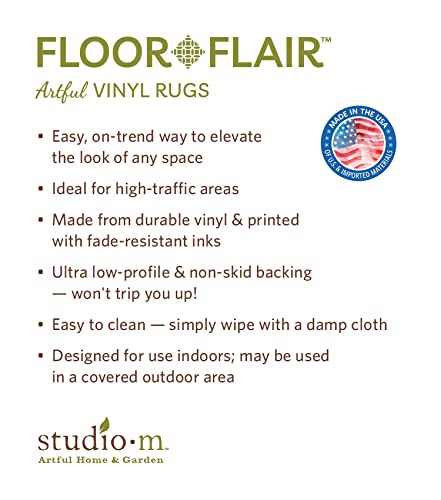 Studio M Floor Flair Lisbon - Black and Grey - 2.5 x 7 Ft Decorative Vinyl Rug - Non-Slip, Waterproof Floor Mat - Easy to Clean,, Ultra Low Profile - Printed in The USA