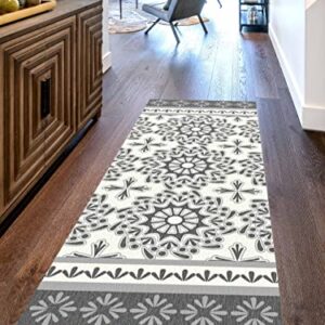 Studio M Floor Flair Lisbon - Black and Grey - 2.5 x 7 Ft Decorative Vinyl Rug - Non-Slip, Waterproof Floor Mat - Easy to Clean,, Ultra Low Profile - Printed in The USA