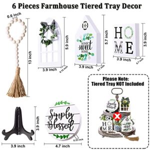 6 Pcs Wooden Farmhouse Tiered Tray Decor Home Sweet Simply Blessed Tray Decor Wooden Beads Garland (Tiered Tray and Artificial Plant Not Included)