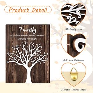 3D Family Tree Wall Decor Family Names Sign DIY Family Tree Wooden House Warming Gifts Grandparent Gift with 25 Wood Hearts and 30 Hook and Loop Stickers, 15.75 x 11.81 Inches