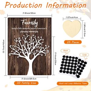 3D Family Tree Wall Decor Family Names Sign DIY Family Tree Wooden House Warming Gifts Grandparent Gift with 25 Wood Hearts and 30 Hook and Loop Stickers, 15.75 x 11.81 Inches