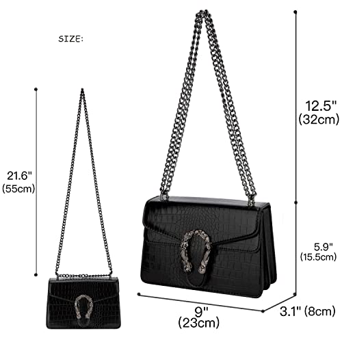 DEEPMEOW Women's Trendy Chain Purse Designer Handbag - Crocodile Print PU Leather Shoulder Bag Small Square Purse Crossbody Evening Bag for Holiday Friend Gift (Small, Black)