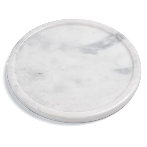 Moreast Natural Grey Marble Tray, Decorative Real Stone Round Tray, Genuine Marble Tray for Bathroom, Kitchen, Dresser, Vanity, Holding Jewelry, Perfume, Shampoo, 8"